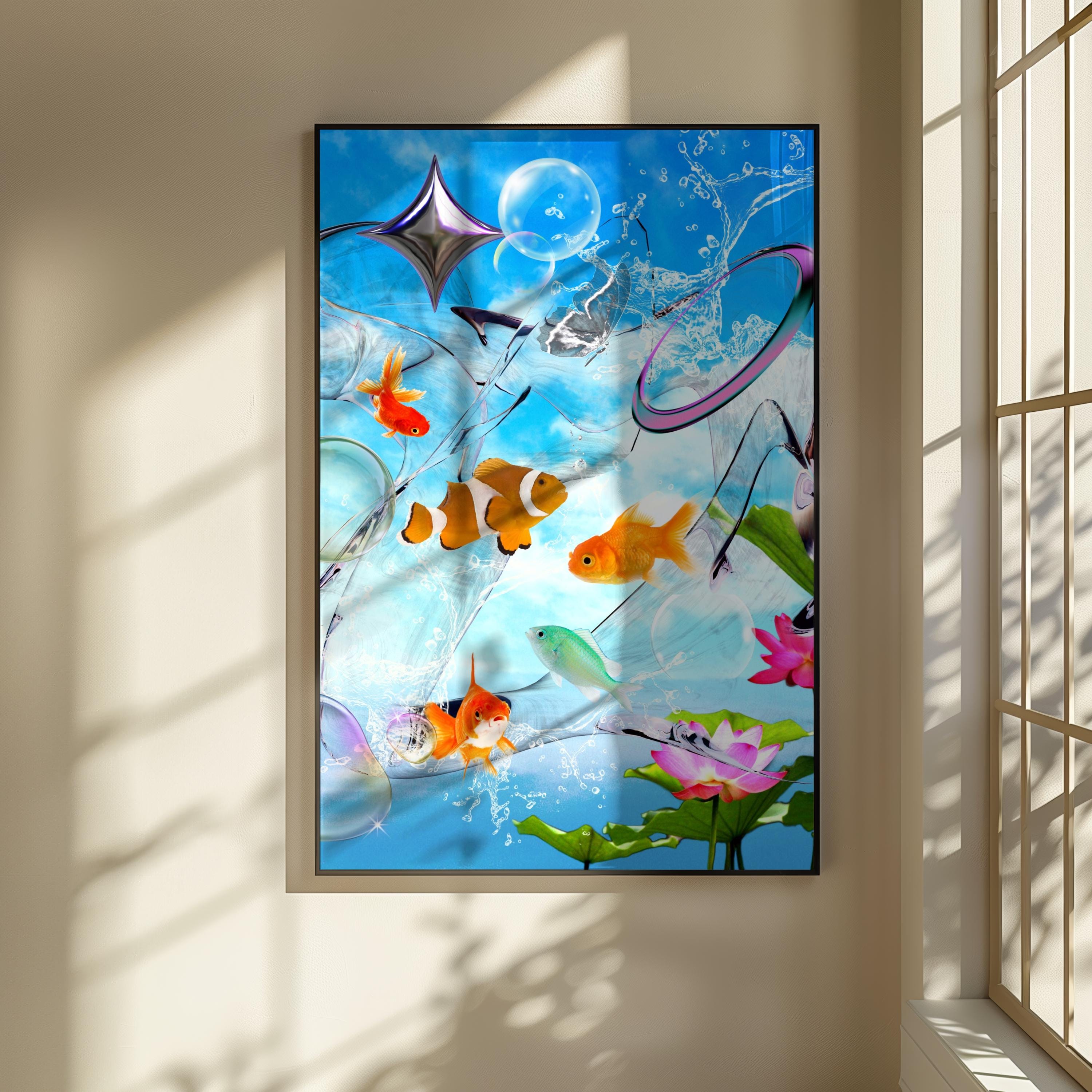 Frutiger Aero Digital Wall Art, Vibrant Fish & Water Aesthetic, Y2K ...