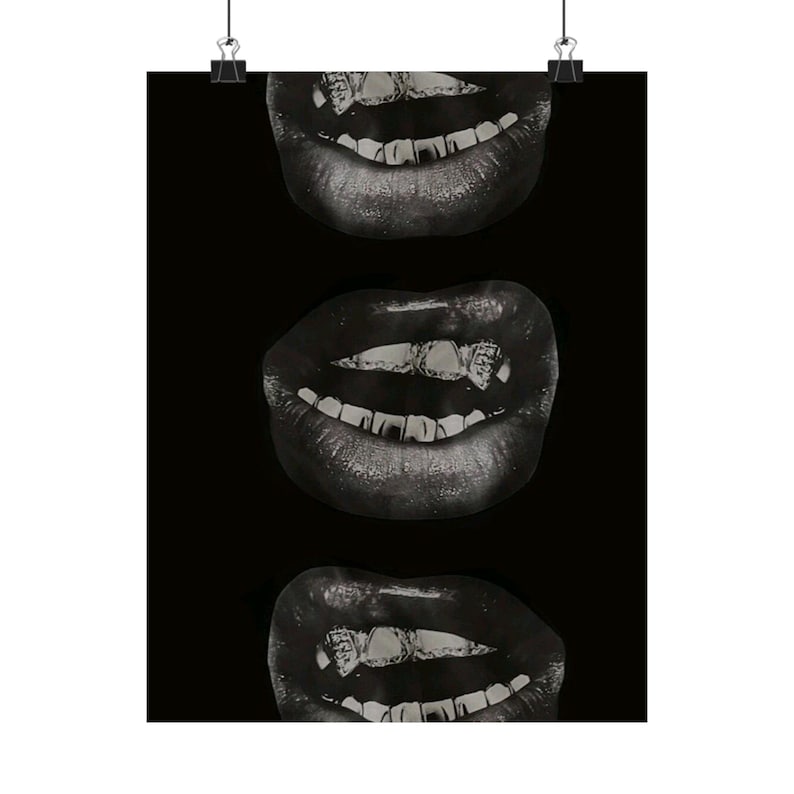 Vertical Wall Art, Black Bratz Lip and Gold Grill Poster, Matte Print ...