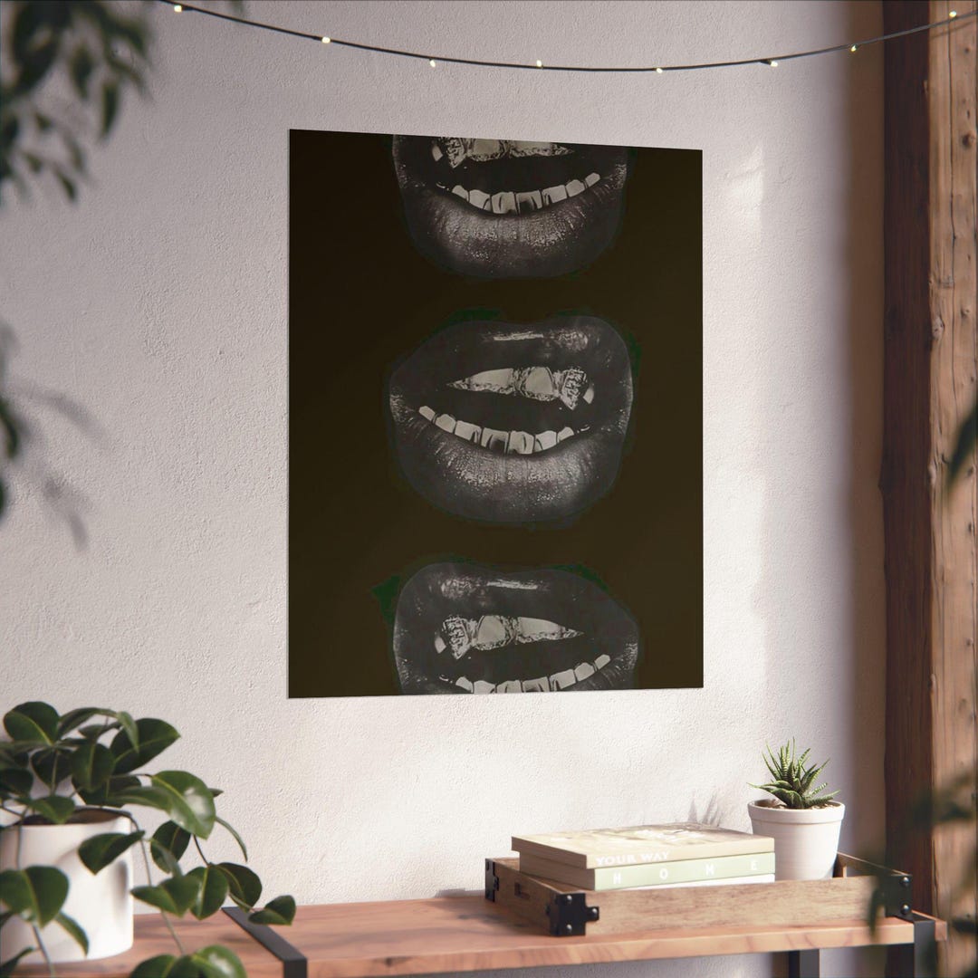 Vertical Wall Art, Black Bratz Lip and Gold Grill Poster, Matte Print ...