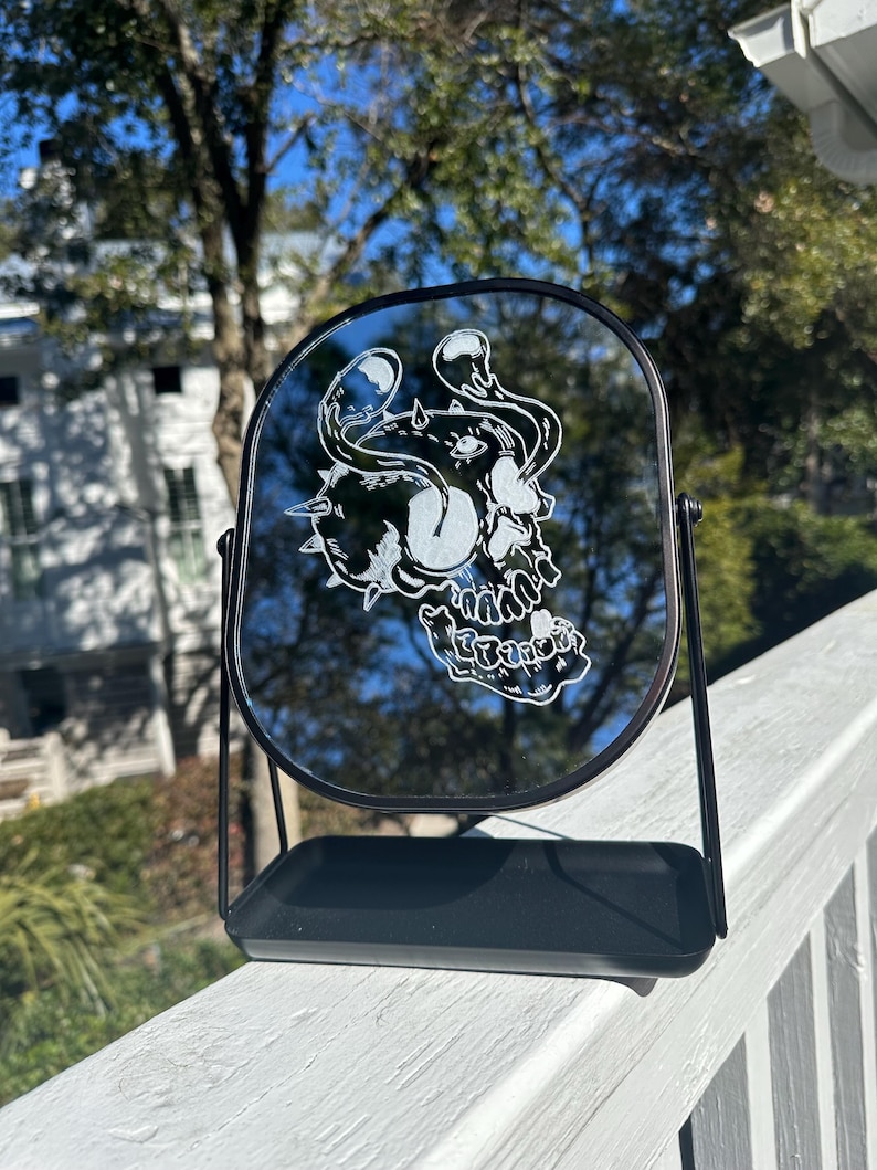 Cartoon Skull, Hand Etched Mirror, Decor, Mirror, Etching - Etsy