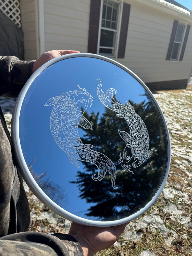 Koi Fish, Hand Etched Mirror, Decor, Mirror, Etching - Etsy