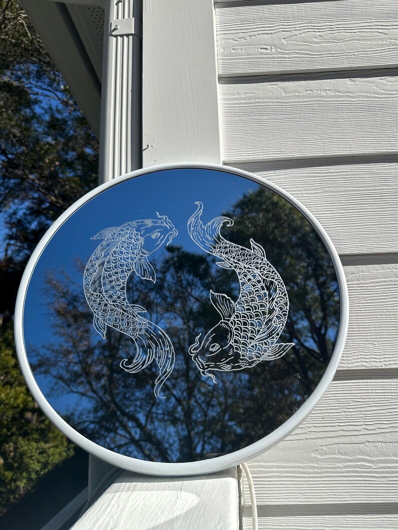 Koi Fish, Hand Etched Mirror, Decor, Mirror, Etching - Etsy