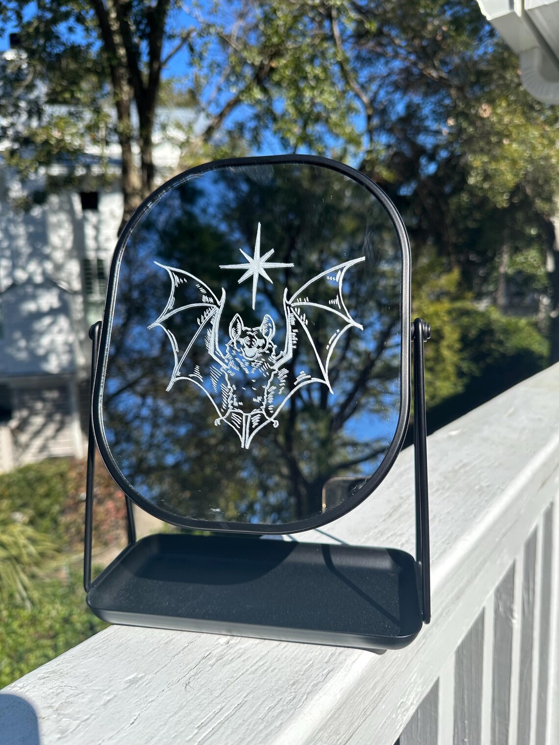 Bat, Hand Etched Mirror, Decor, Mirror, Etching - Etsy