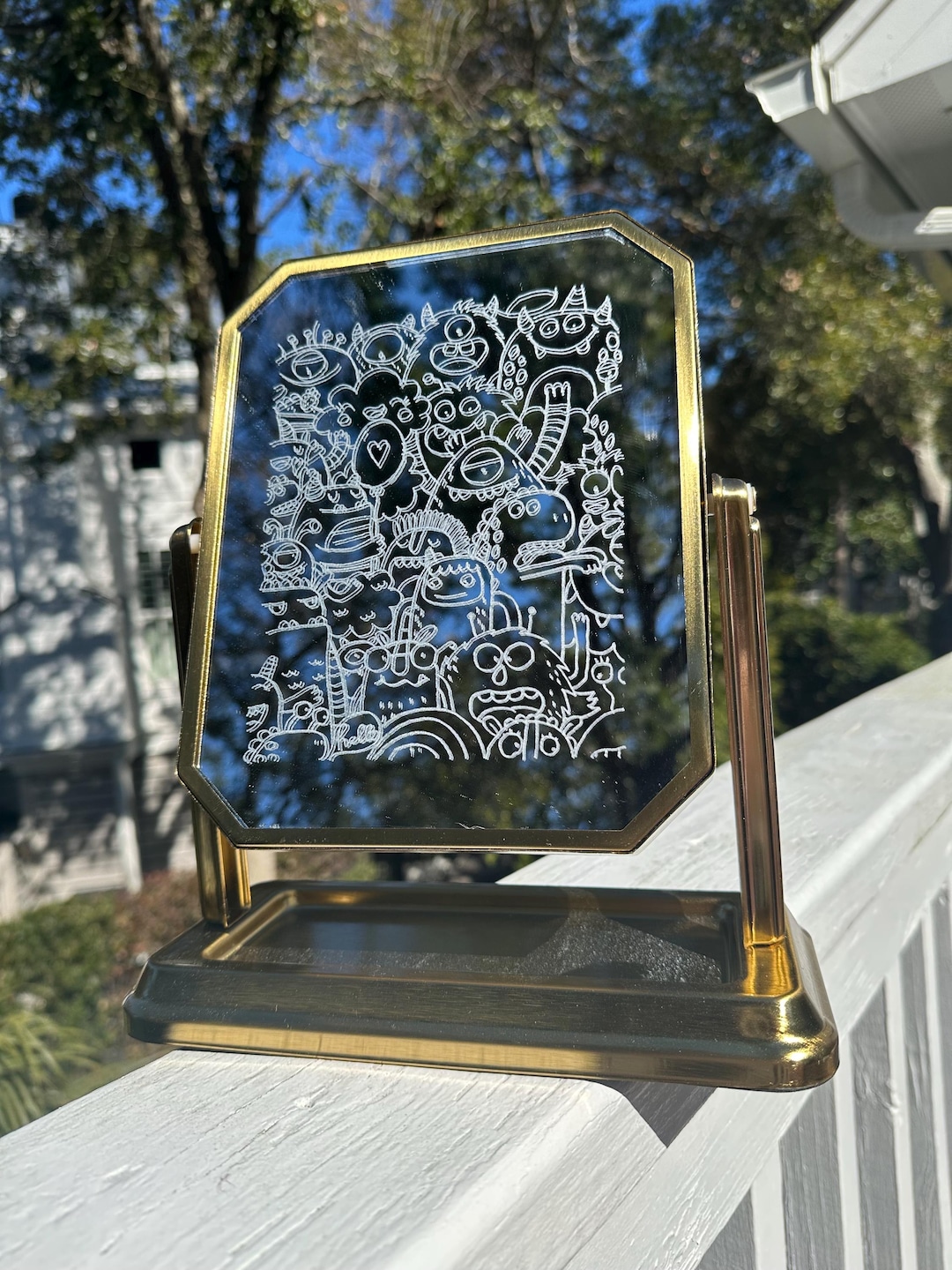 Monster Cartoon, Hand Etched Mirror, Decor, Mirror, Etching - Etsy