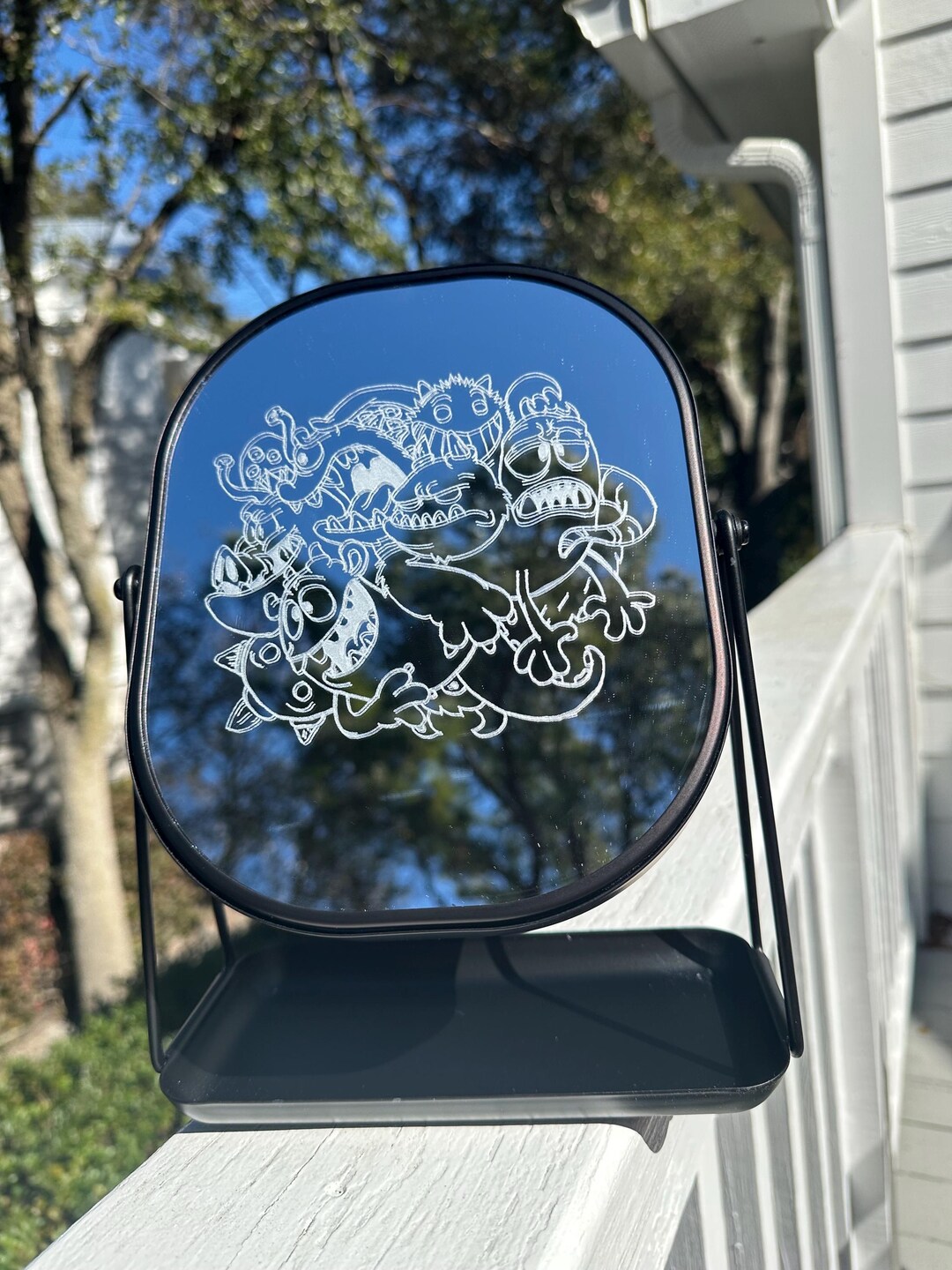 Monsters, Hand Etched Mirror, Decor, Mirror, Etching - Etsy