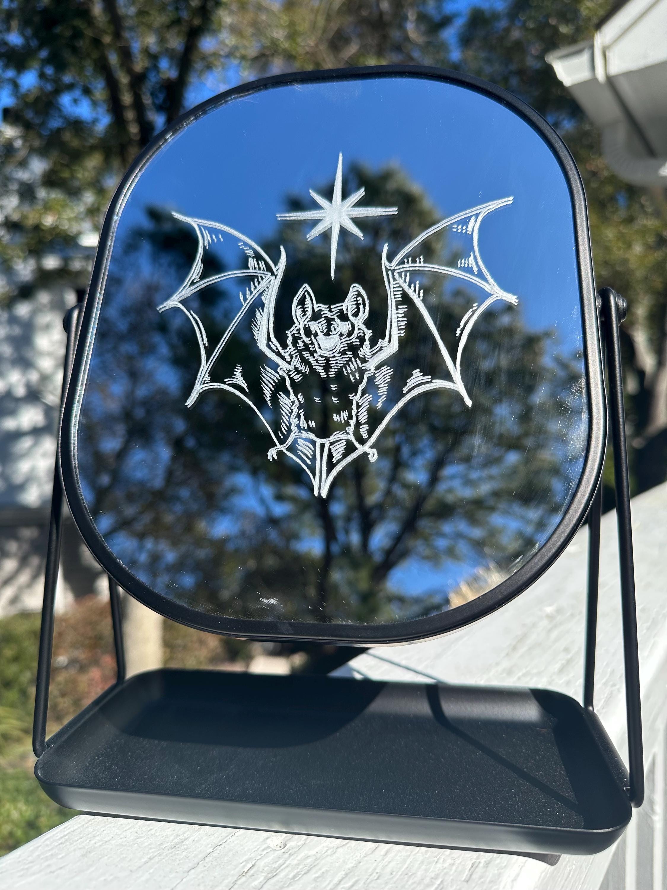Bat, Hand Etched Mirror, Decor, Mirror, Etching - Etsy