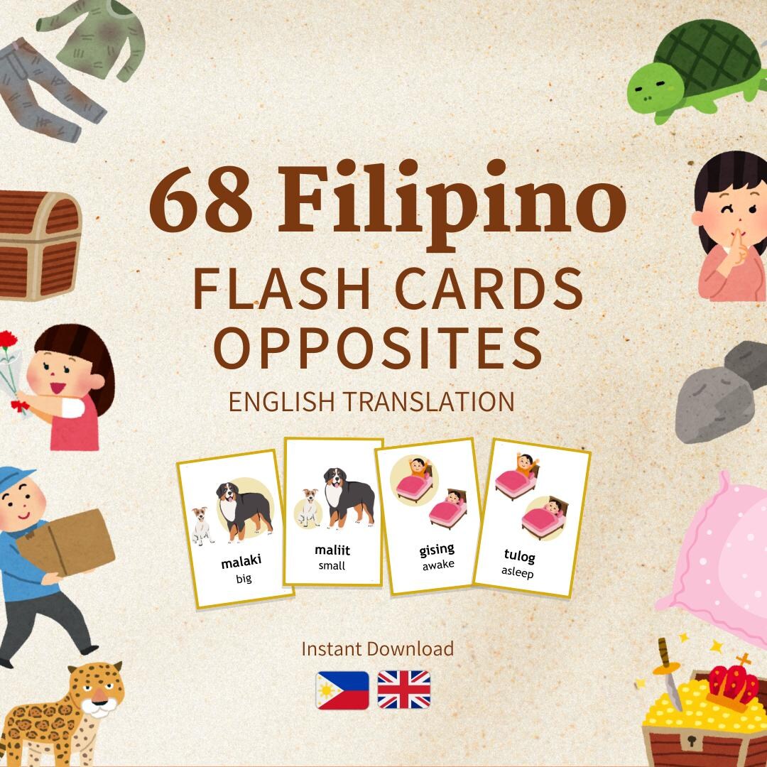 68 Filipino Opposites Flashcards, Visual Language Learning Tool, for ...