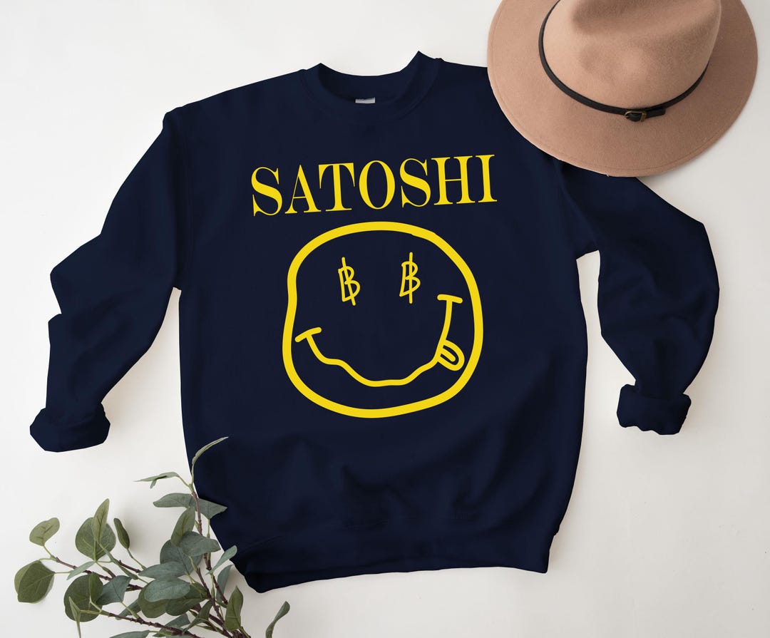 Satoshi Nakamoto Sweatshirt, Smiley Face Bitcoin Sweater Cryptocurrency ...