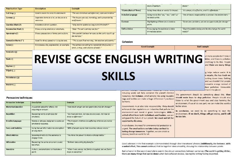 Revision Skills for GCSE AQA English Language Paper 2 Q.5 Grade 9 ...