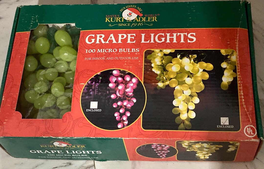 Kurt Adler 100 Micro Bulb Grape Lights (5 Green Clusters) Never Used, Plugged in to Show It ...
