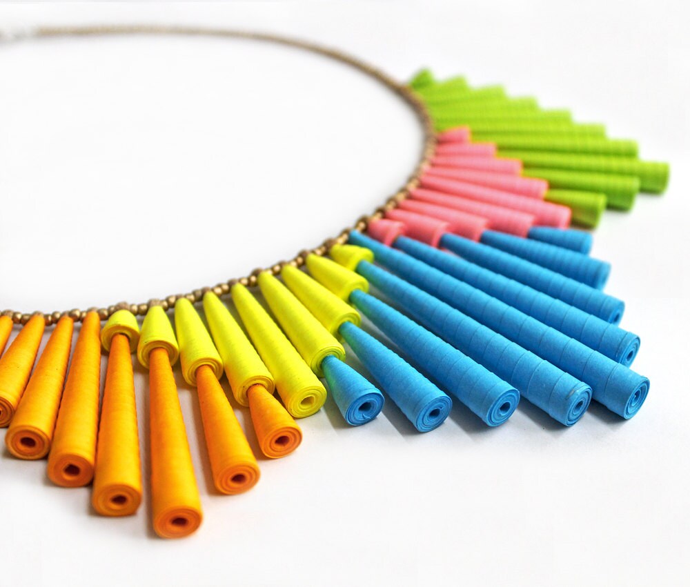 Splashy Neon Necklace Geometric Bib Necklace Gift for Fashionista ...
