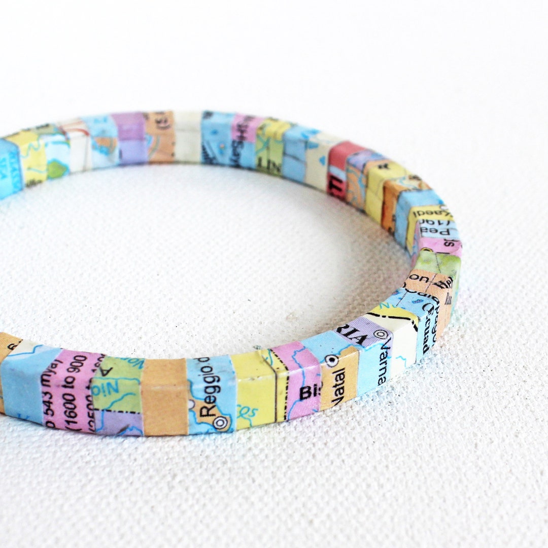 World Map Bangle Bracelet • Quirky Travel Gift • Colorful Pastel ...