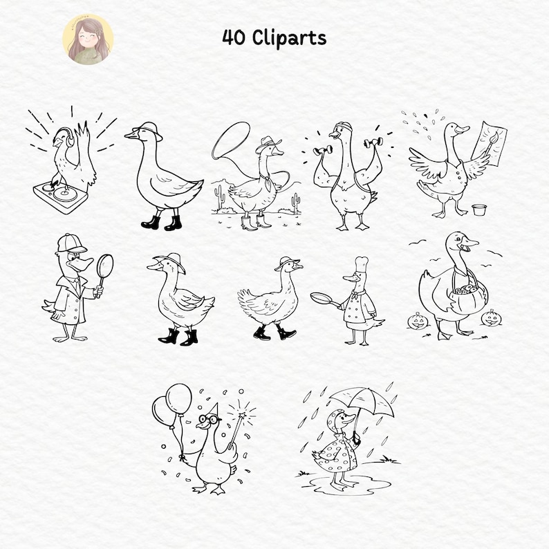 Silly Goose Outline SVG Bundle, Funny Goose Coloring Spring Stamp ...
