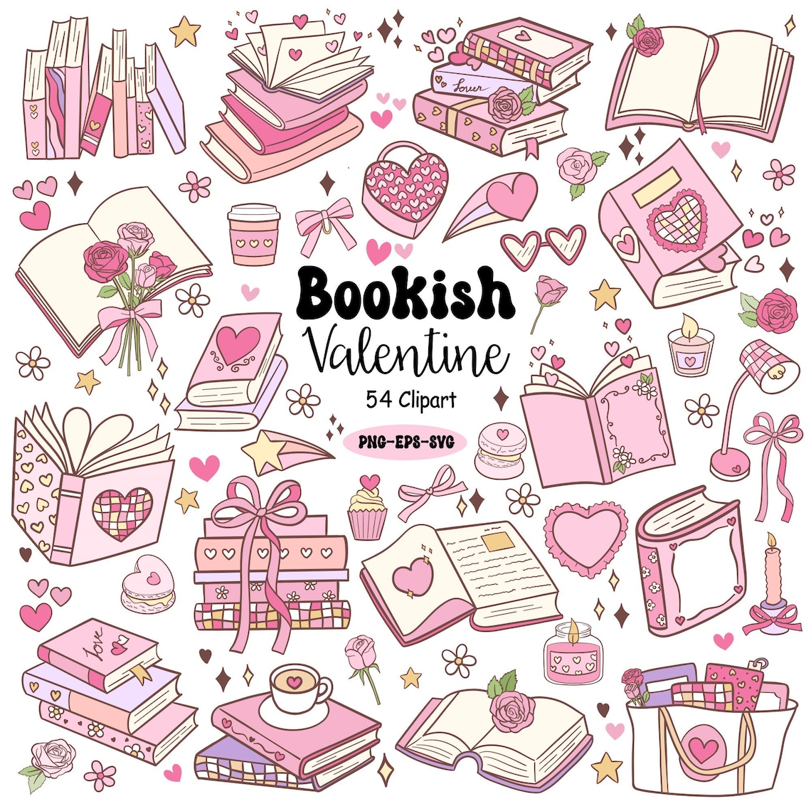 Valentine Bookish Clipart Retro Coquette Valentine Booklover Png ...