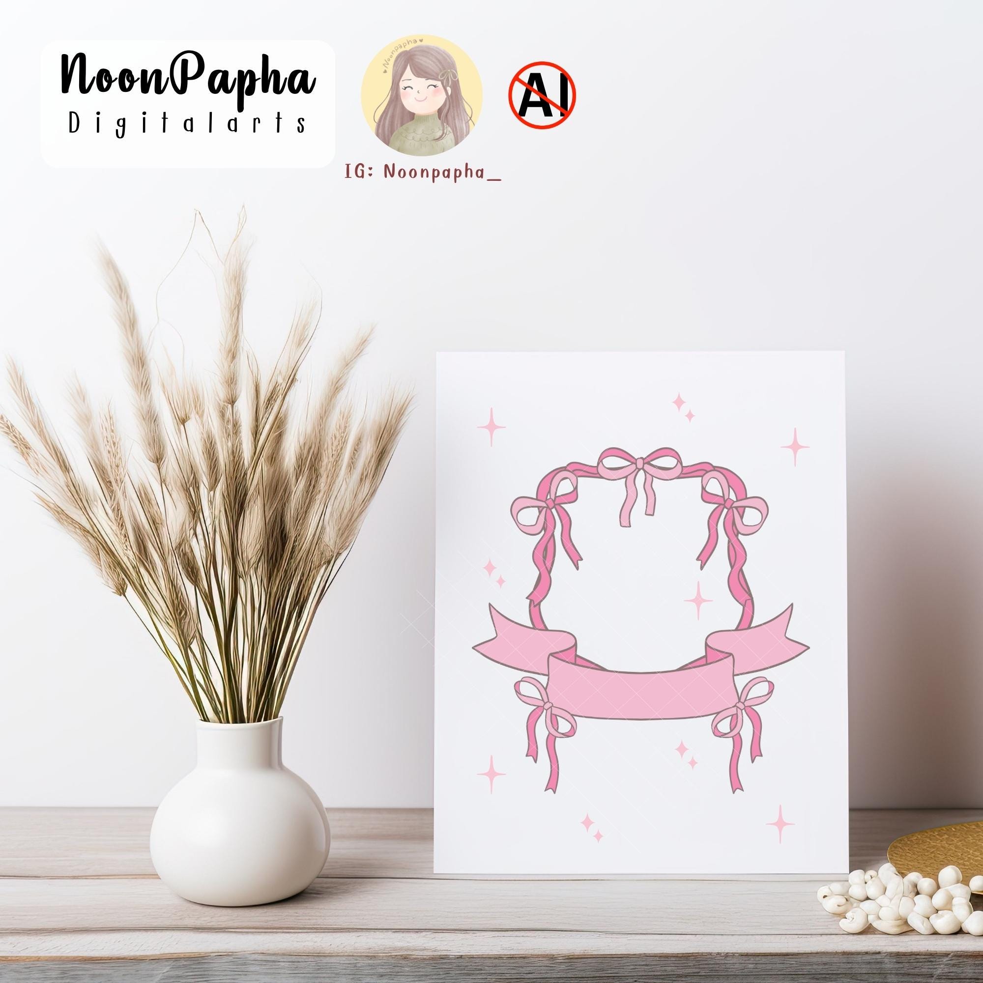 Pink Coquette Ribbon Bow Crest and Frame Doodle SVG PNG Clipart Wedding ...