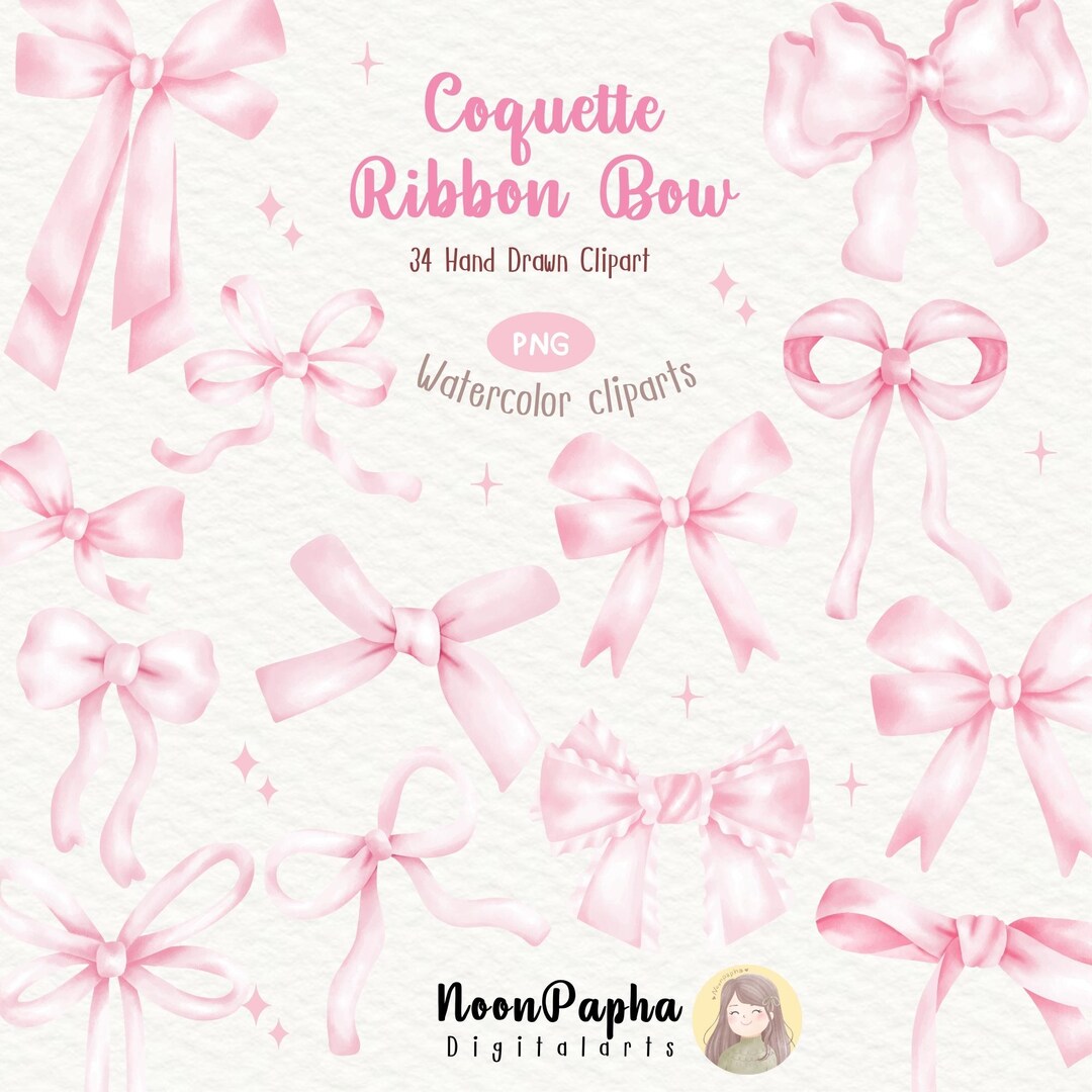 Pink Coquette Ribbon Watercolor PNG Gift Bow Clipart Fashion Clipart ...