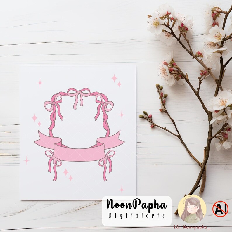 Pink Coquette Ribbon Bow Crest and Frame Doodle SVG PNG Clipart Wedding ...