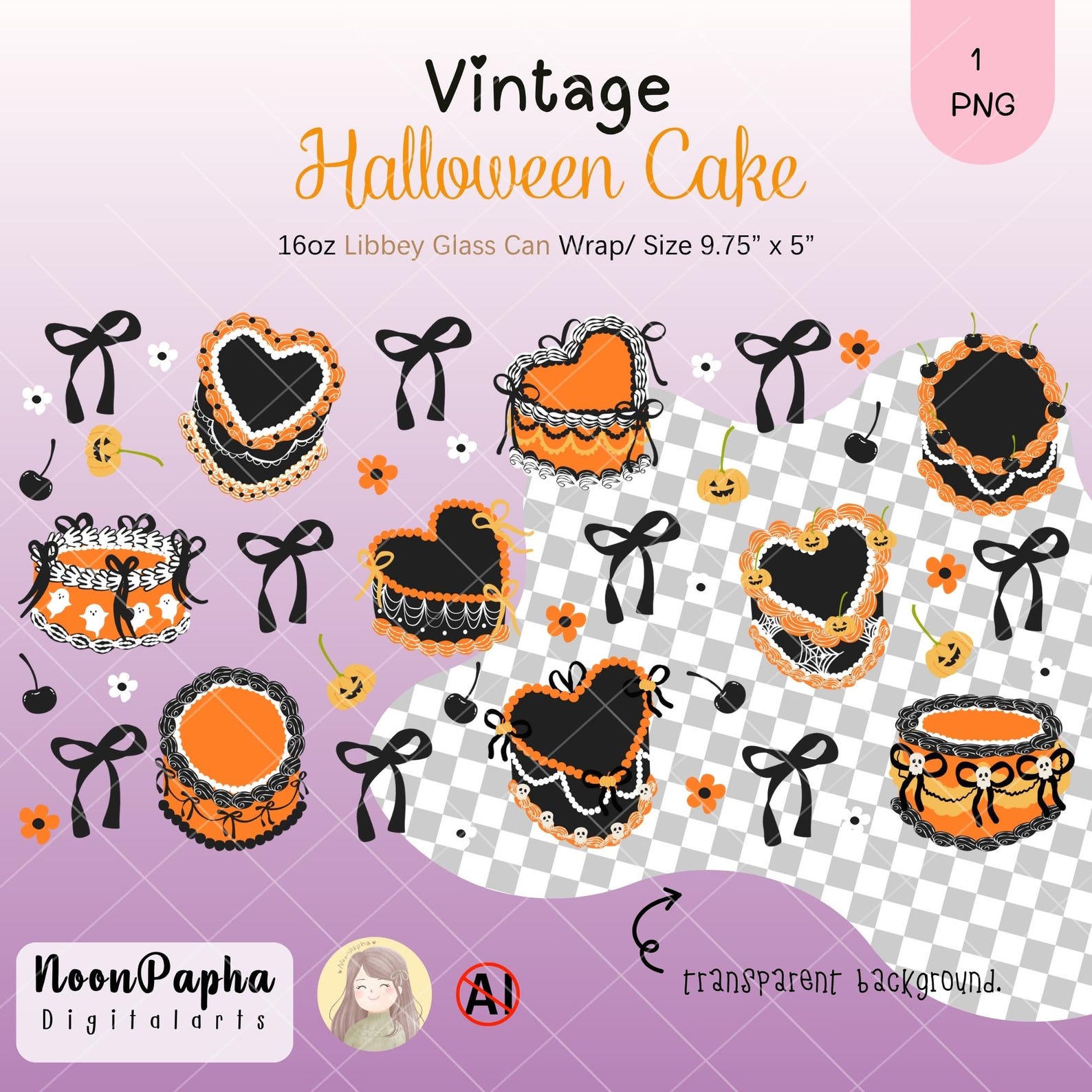 Vintage Halloween Cake Clipart 16oz Libbey Glass Can Wrap PNG | Cute ...