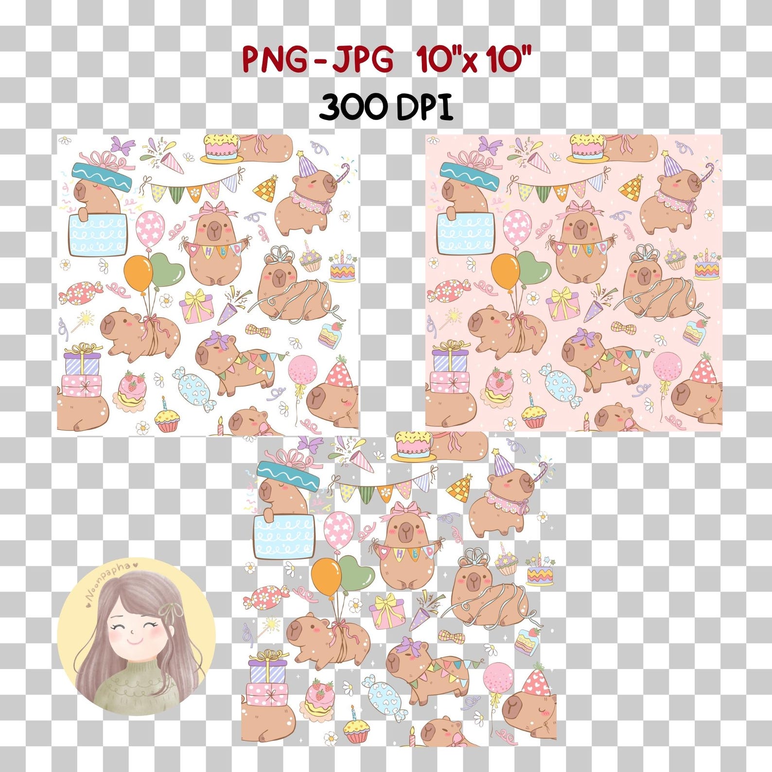 Retro Capybara Birthday Seamless Pattern PNG JPG | Vintage Capybara ...