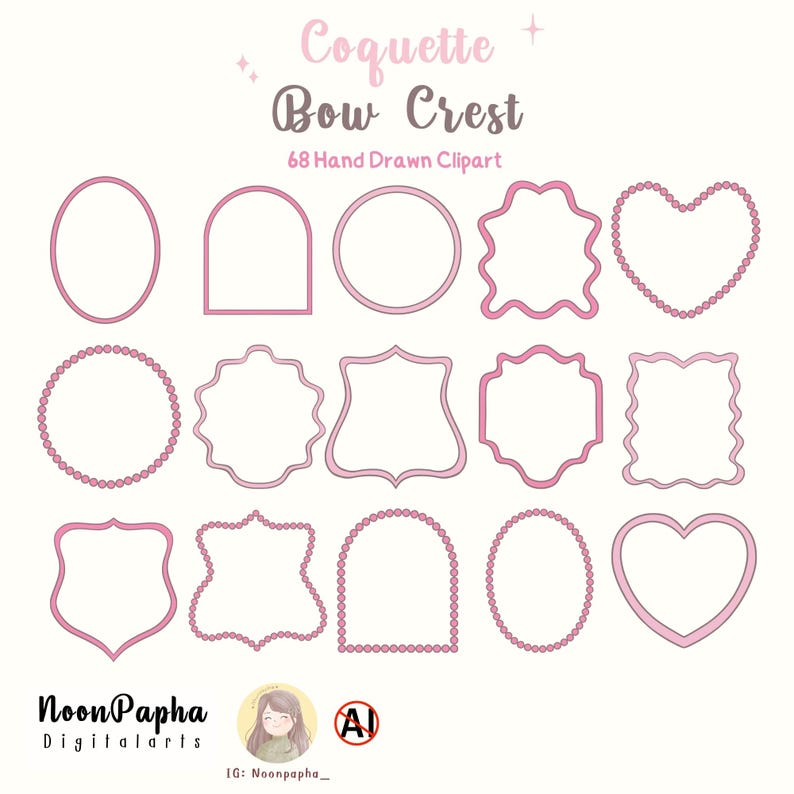 Pink Coquette Ribbon Bow Crest and Frame Doodle SVG PNG Clipart Wedding ...