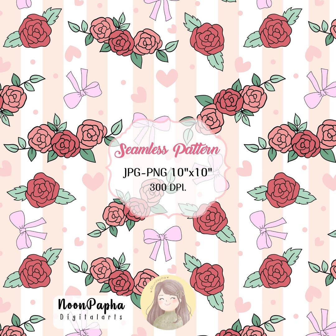 Valentine's Day Rose and Coquette Hearts Pattern Valentines Seamless ...