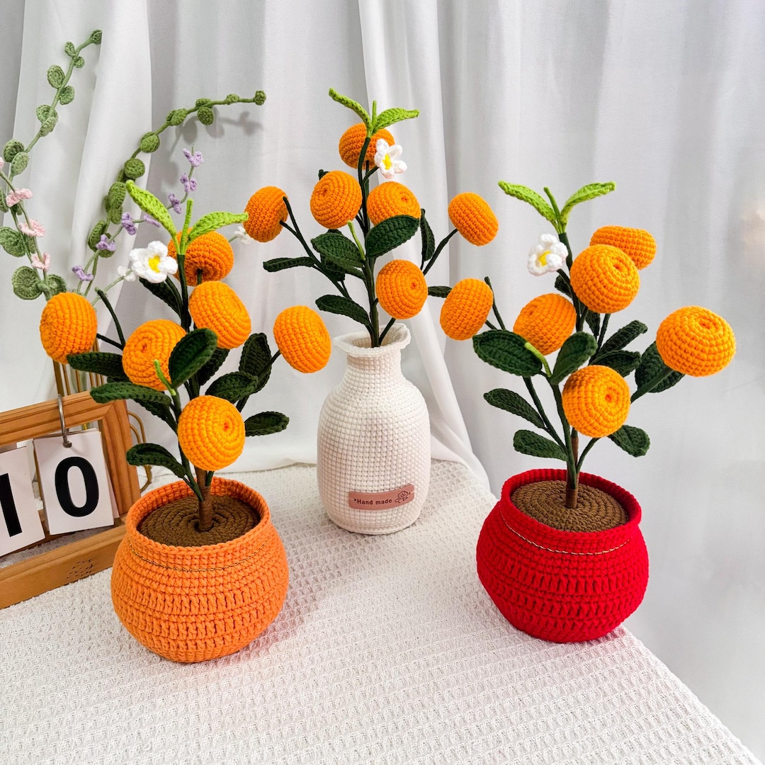 Crochet Flowers, Crochet Plant Made Fruit Tree, Office Desk Gift ...