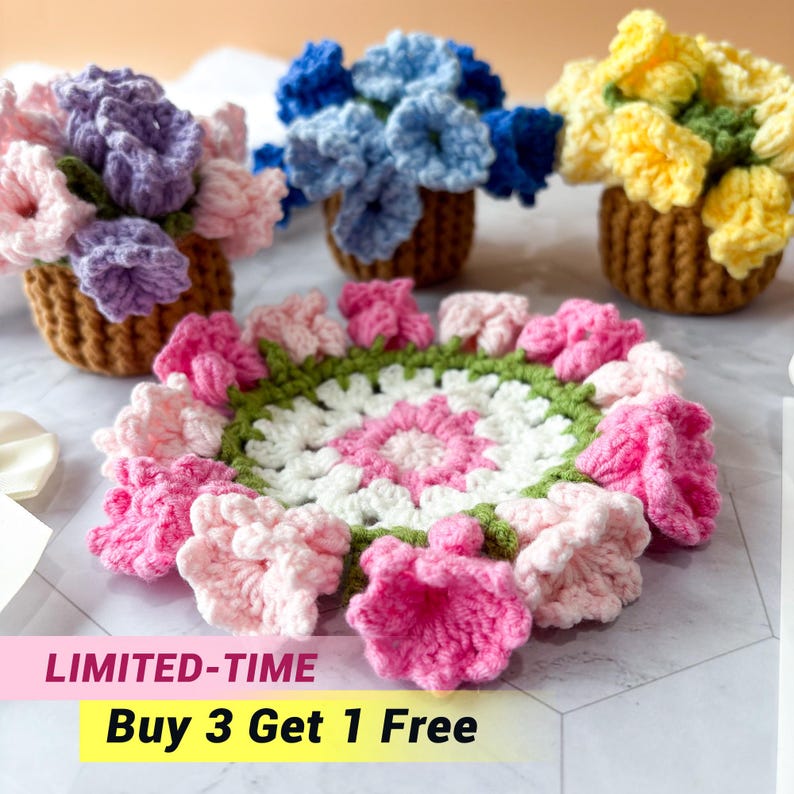 Handmade Crochet Flower Coaster With Basket Set,crocheted Lily of the ...