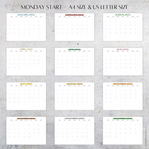 2025 Monthly Calendar | 12 Months | Printable | Monday/sunday Start ...