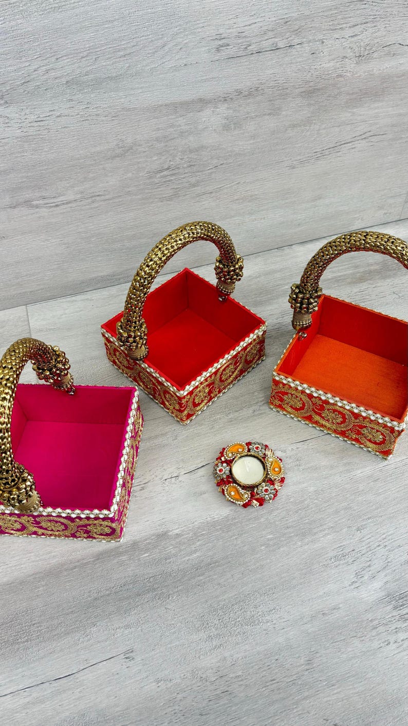 Handmade Silk Gift Basket With Metal Handle: Indian Wedding Favor - Etsy