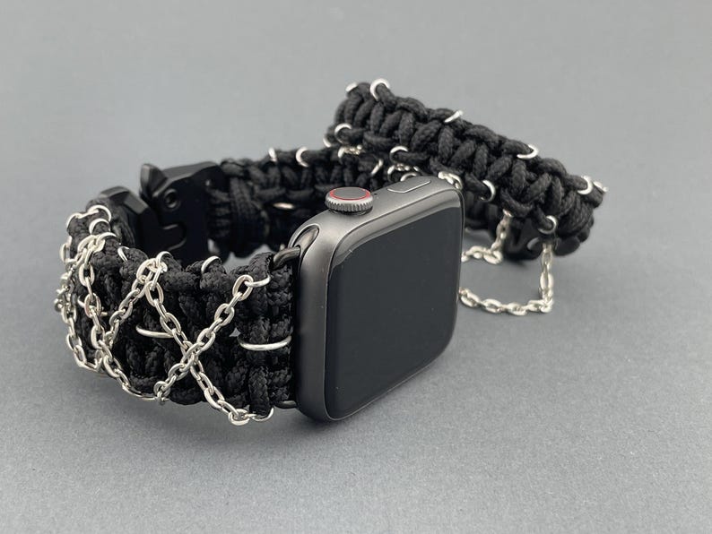 Punk Silver Chains Bracelet for Apple Watch Moto Boho Style Black ...