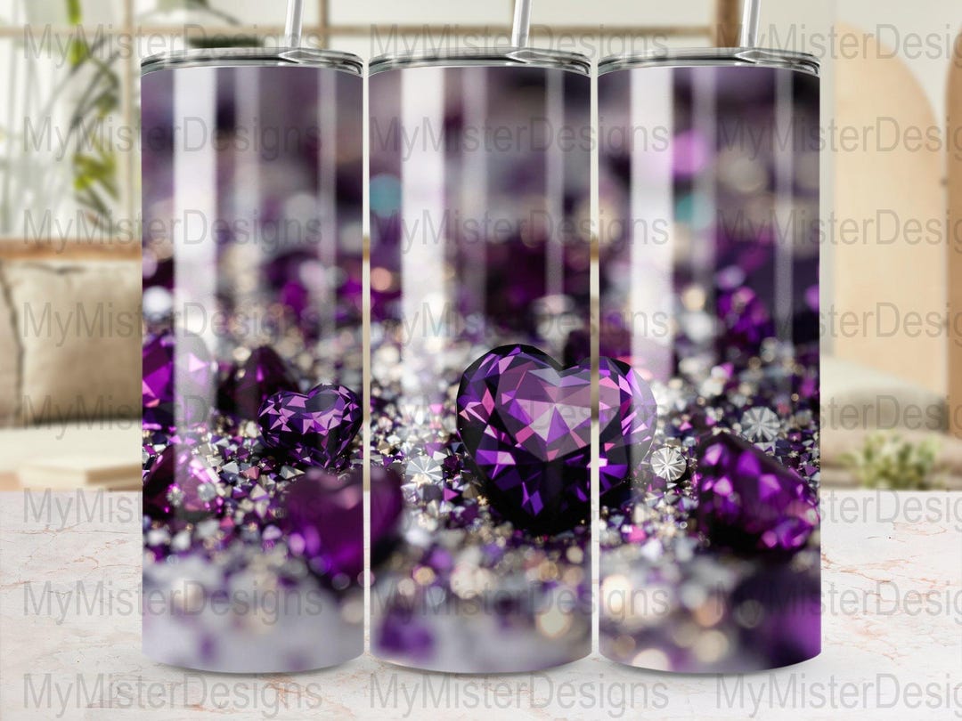Digital Tumbler Wrap Purple Gem Heart Design, Shiny Sparkling Tumbler ...