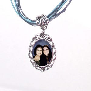 Personalized Memorial Photo Pendant Necklace Antiqued Silver Crystal ...