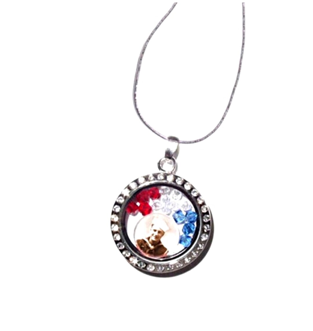 Floating Locket With Photo Floater Memorial Photo and Red White Blue ...