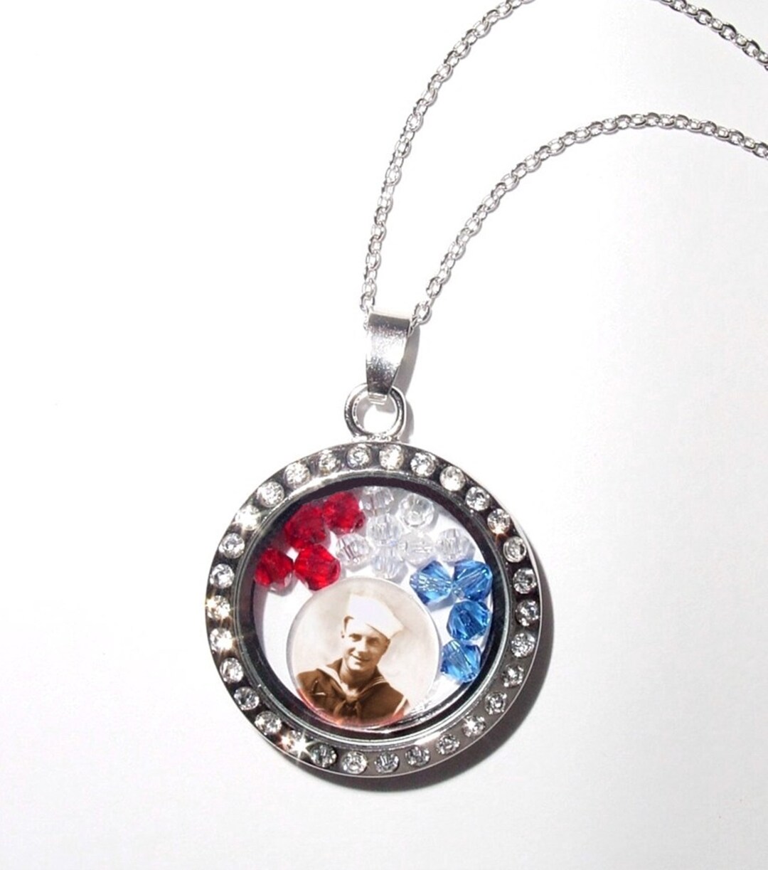 Floating Locket With Photo Floater Memorial Photo and Red White Blue ...