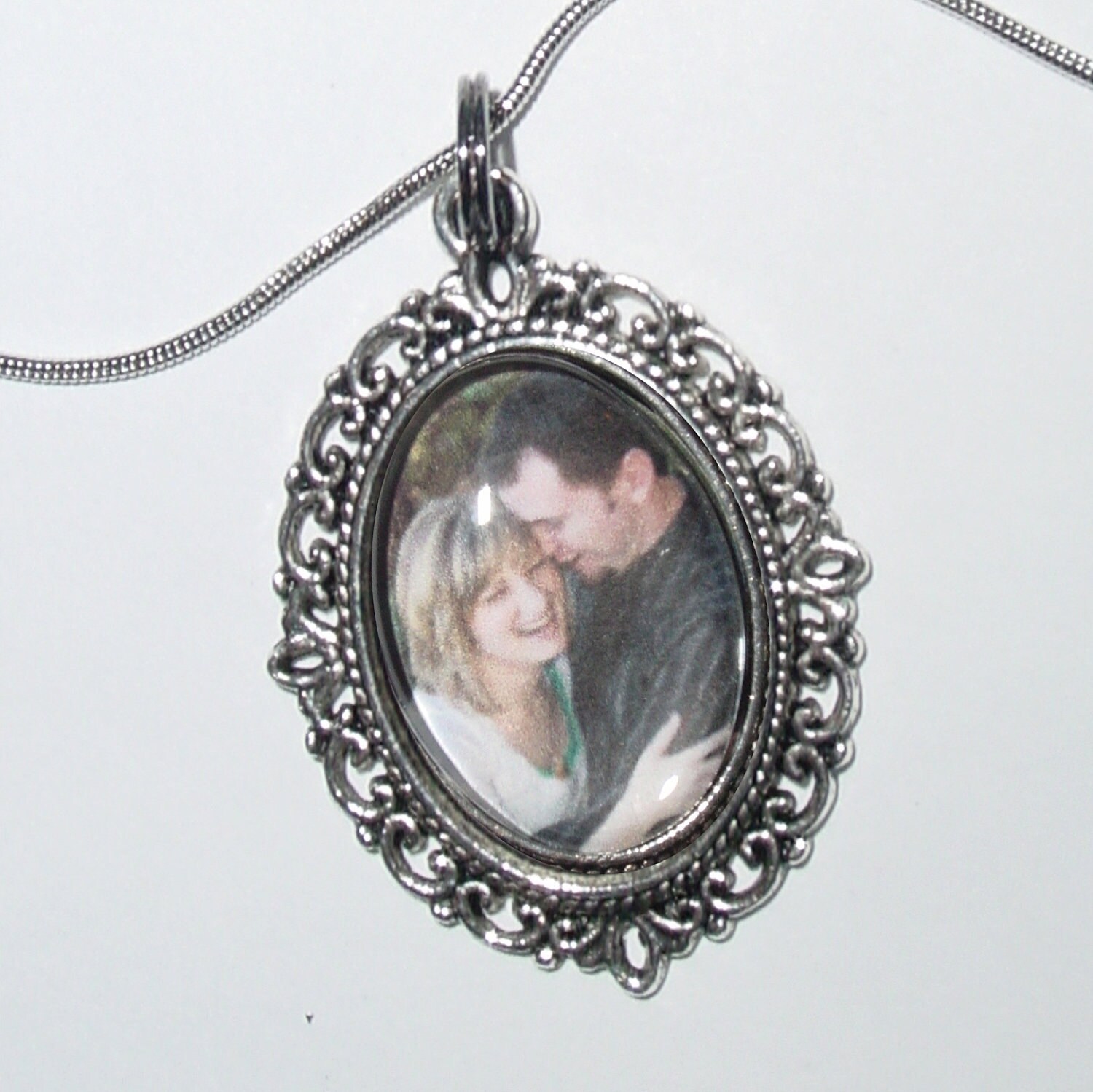 Antique Silver Oval Memorial Pendant Necklace With Photo of | Etsy