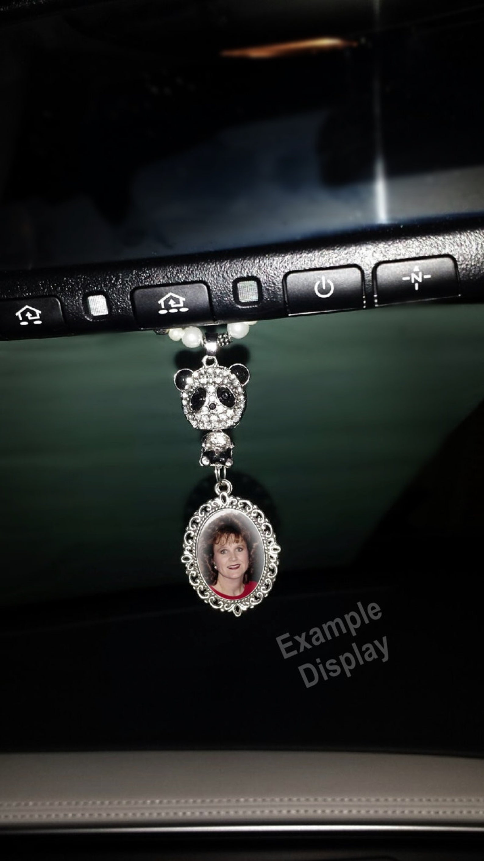 Rearview Mirror Memorial Photo Blue Crystal Heart Oval Metal | Etsy