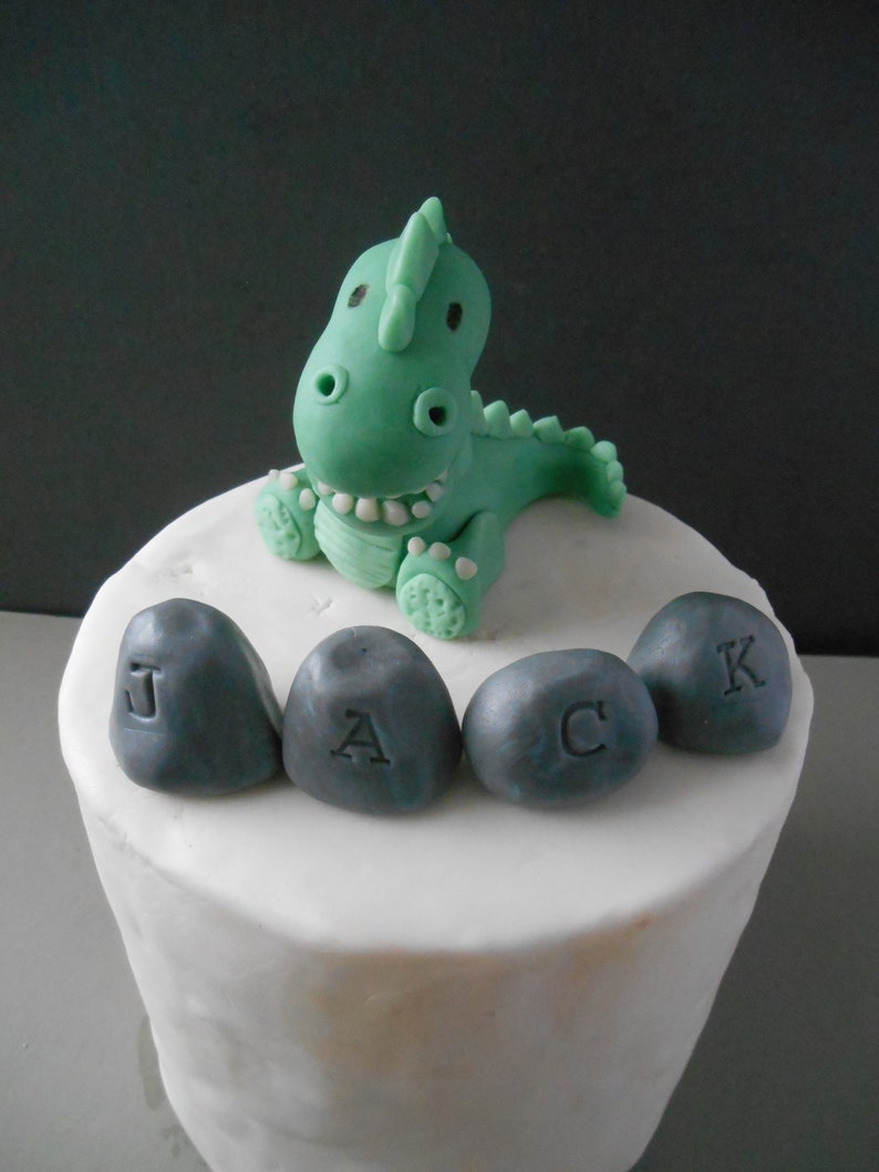 Dinosaur Name Rocks Cake Topper Celebration Party Sugar Craft Fondant ...
