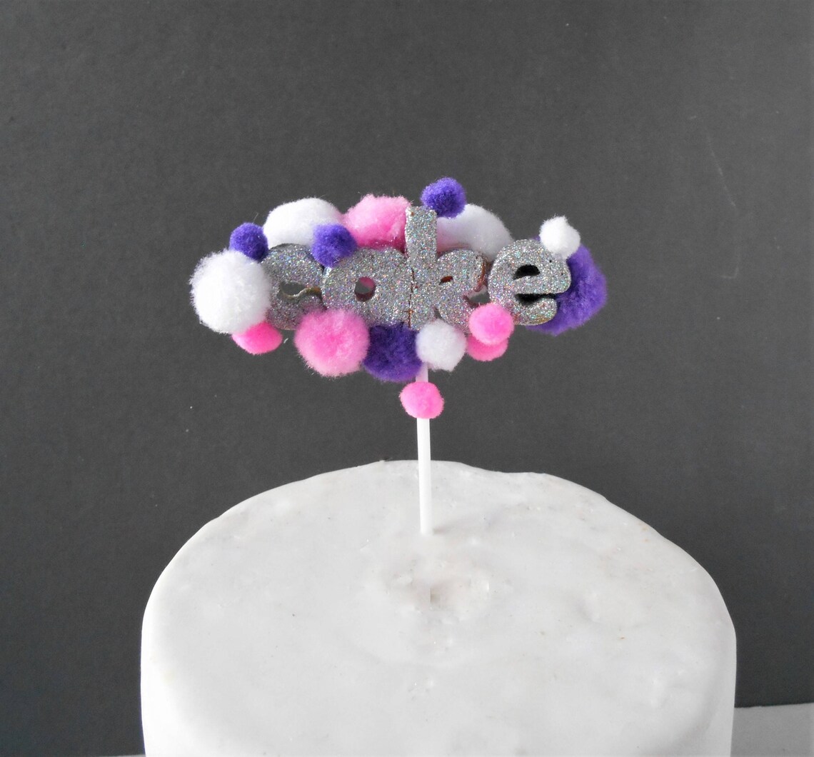 CAKE Birthday Cake Topper Celebration Party Glitter Silver - Etsy