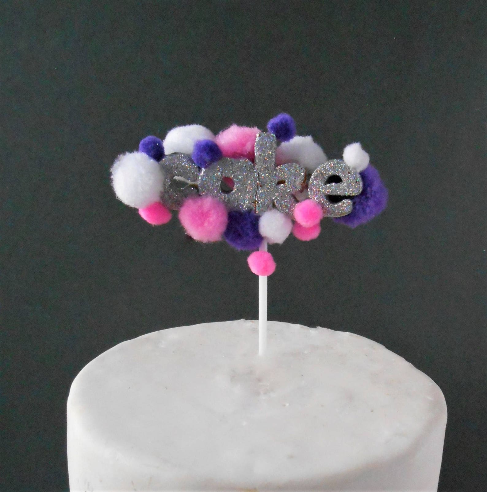 CAKE Birthday Cake Topper Celebration Party Glitter Silver - Etsy