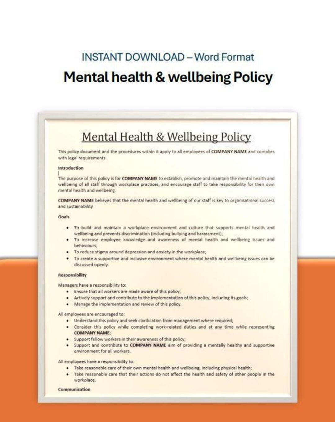 HR Policy - Mental Health & Wellbeing Policy - UK Legislation 2025/2026 ...