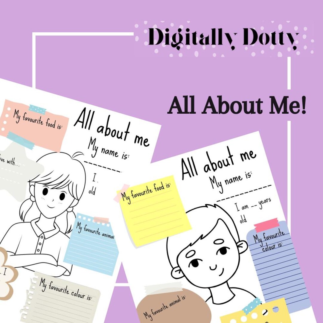 All About Me Activity Page, Colouring Page, Kids Activity, Birthday ...