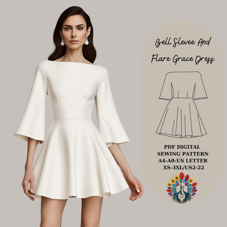 Bell Sleeve A-line Dress Sewing Pattern | XS-3XL (digital Download) - Etsy
