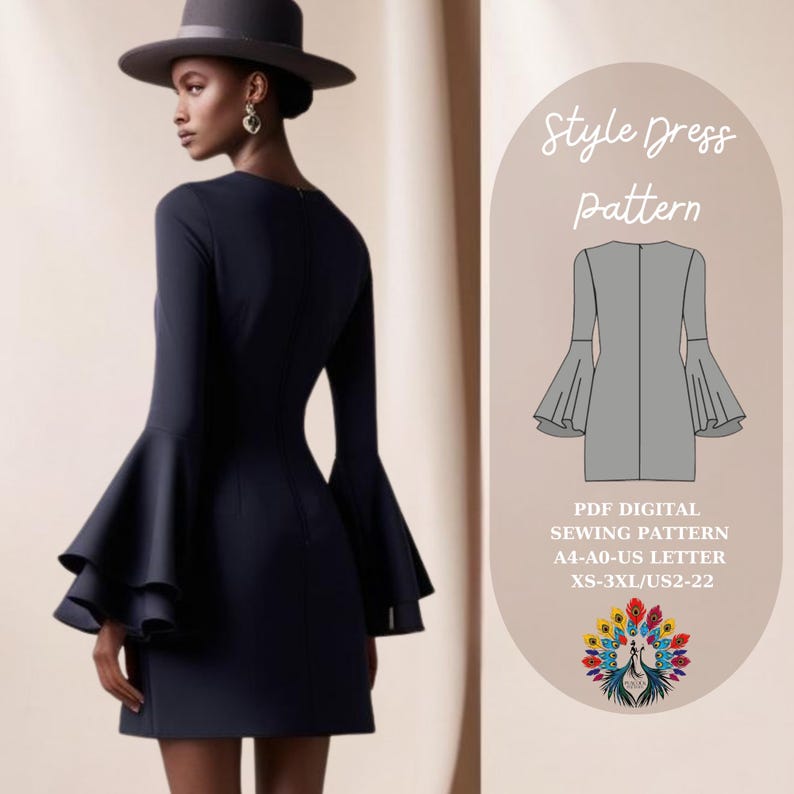 Style Dress - Women's PDF Sewing Pattern - Elegant Flared Sleeve Mini ...