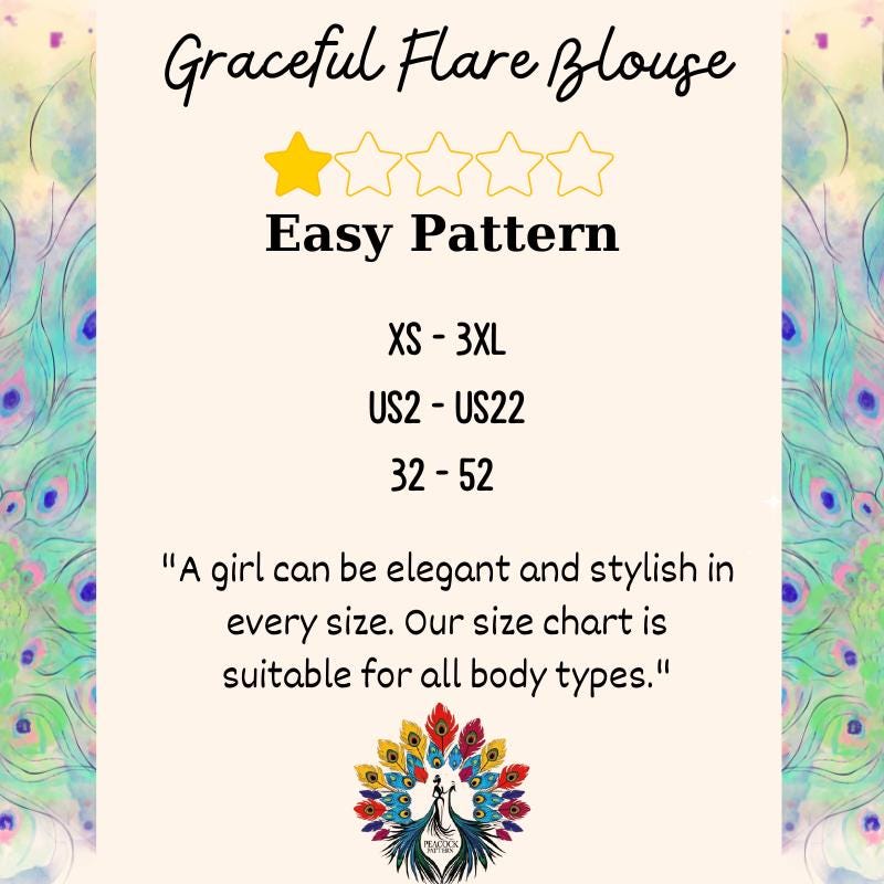 Graceful Flare Blouse PDF Pattern | Instant Download | Step-by-step Instructions & Bonus ...