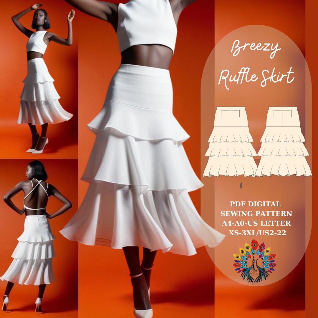 Breezy Ruffle Skirt Sewing Pattern - PDF Digital Download, Tiered Skirt, A4 A0 US Letter, XS-3XL ...