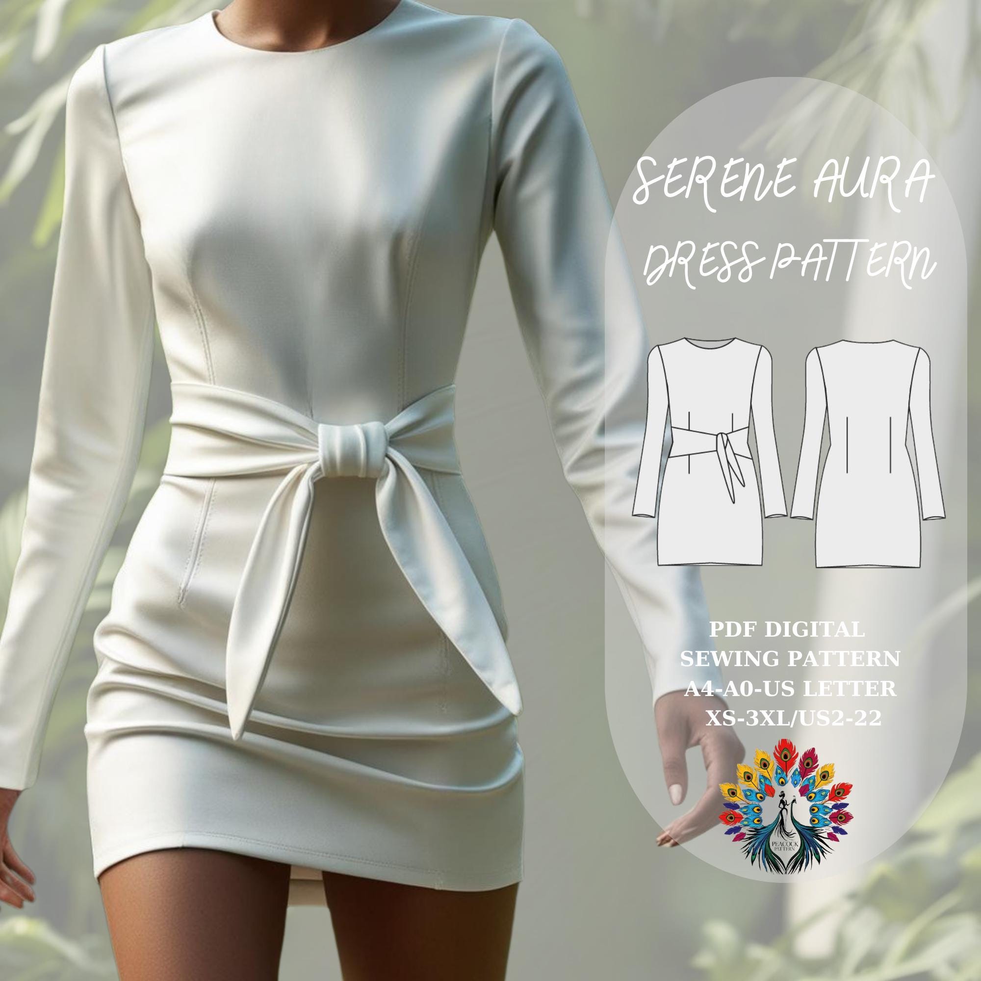 Serene Aura Dress Sewing Pattern | Mini Dress With Waist Tie (digital ...