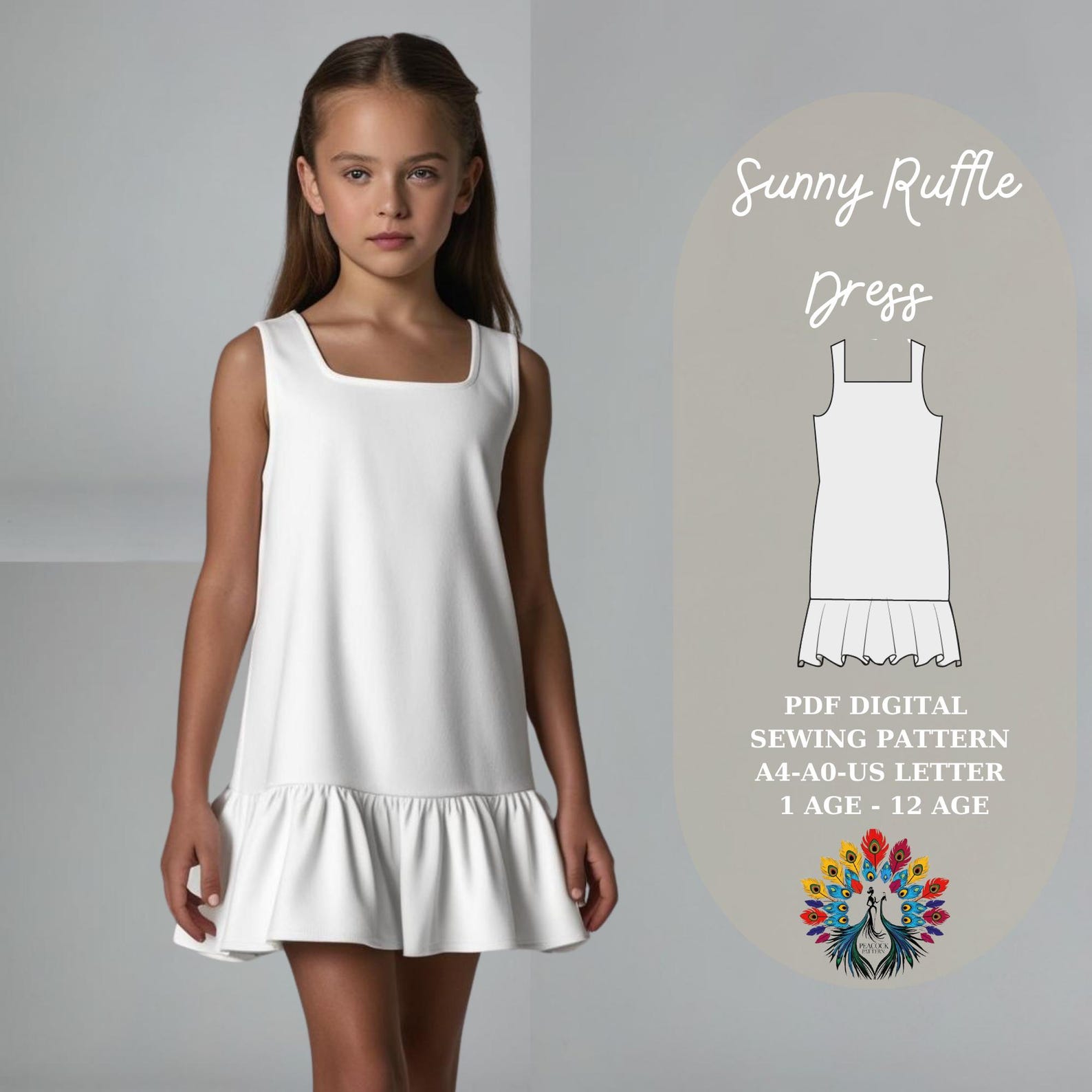 Sunny Ruffle Dress PDF Sewing Pattern | Girl's Ruffle Hem Dress | Sizes ...