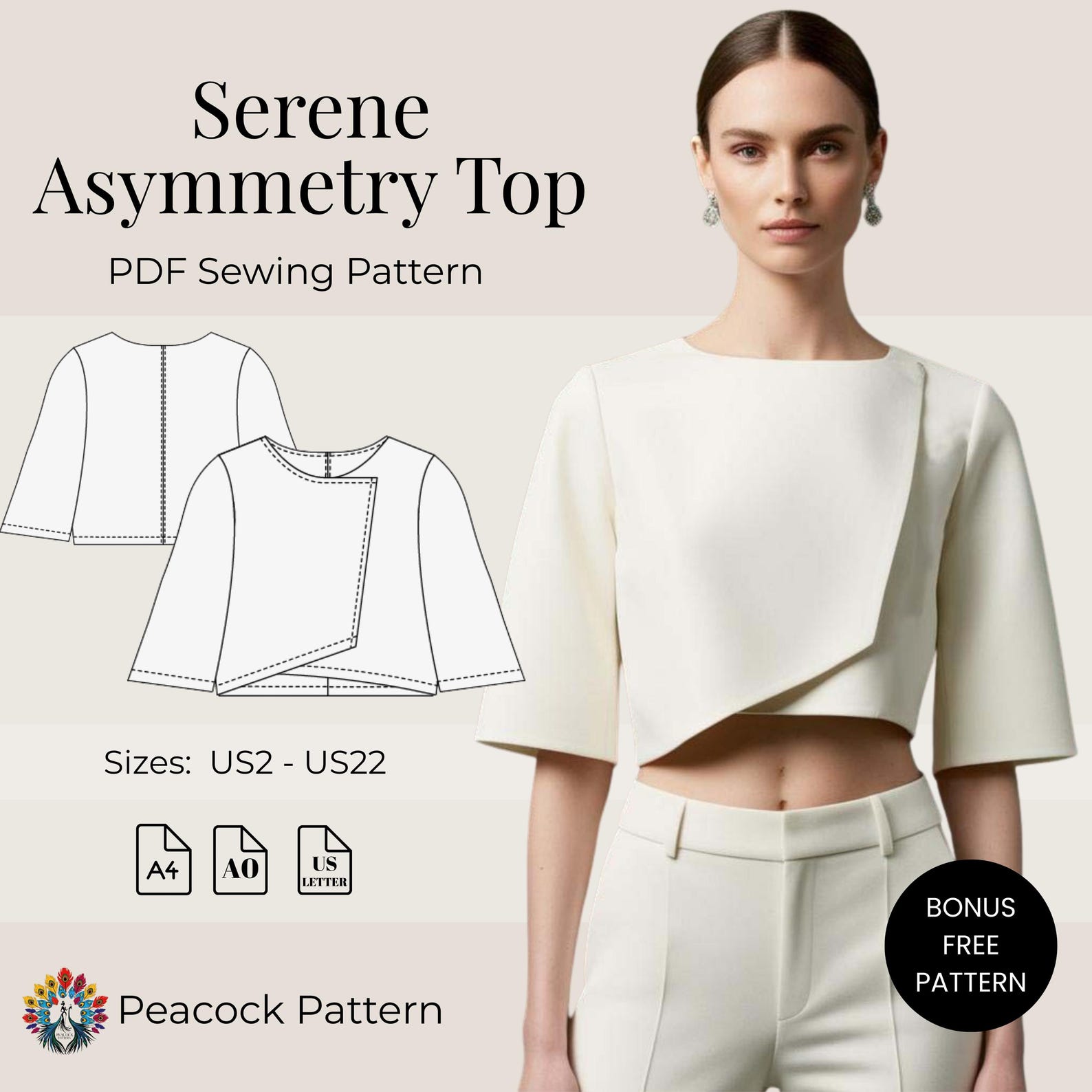 Serene Asymmetry Top – Modern Blouse PDF Pattern – All Sizes Included ...