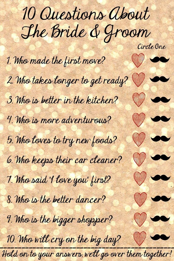 10 Questions About The Bride And Groom Bridal Shower Game Etsy 10 Questions About The Bride And Groom Bridal Shower Game Etsy