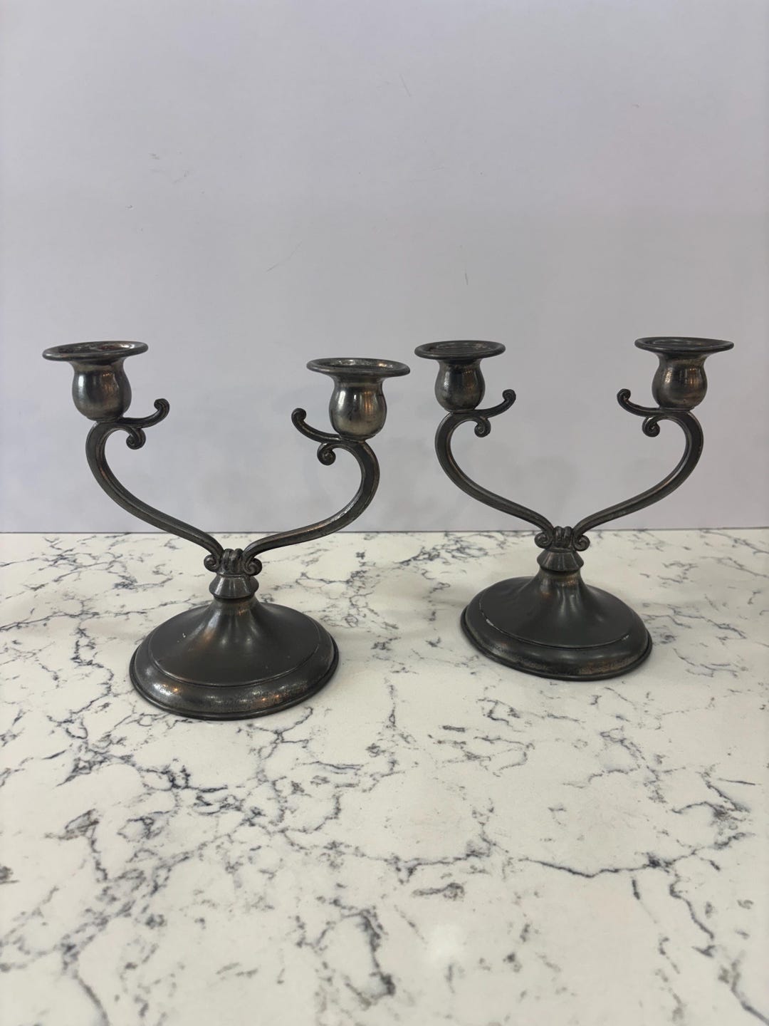 Pair Vintage 2-arm Pewter Candelabras or Double Candlesticks. - Etsy